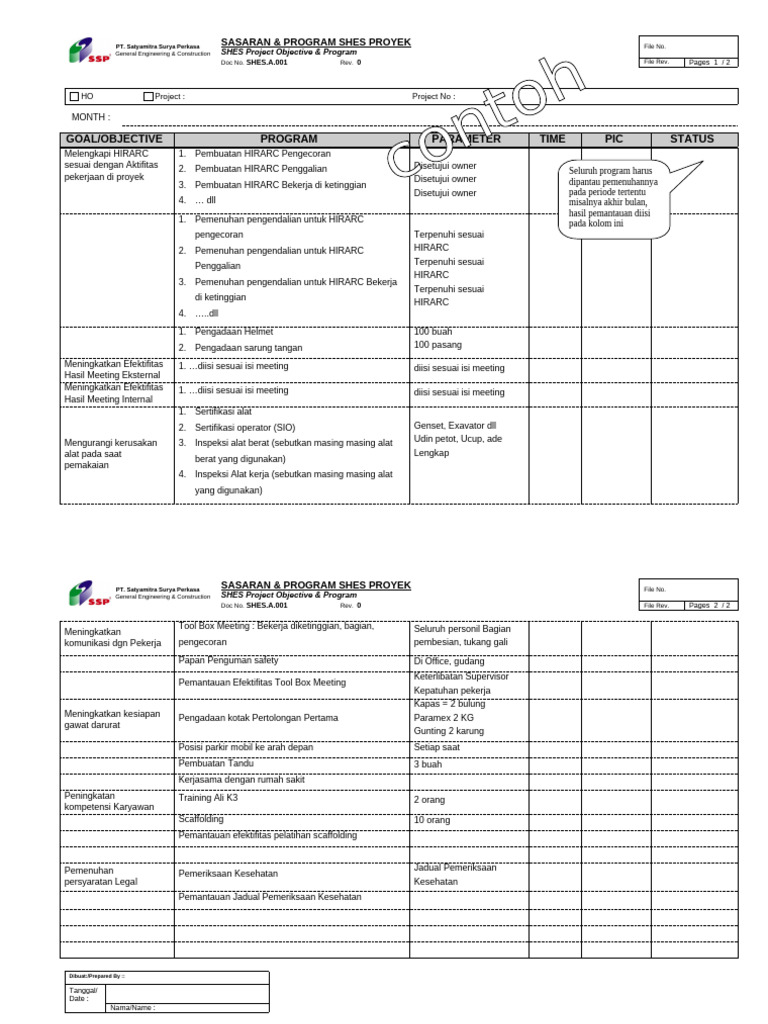 SASARAN & PROGRAM SHE PROYEK - Contoh | PDF