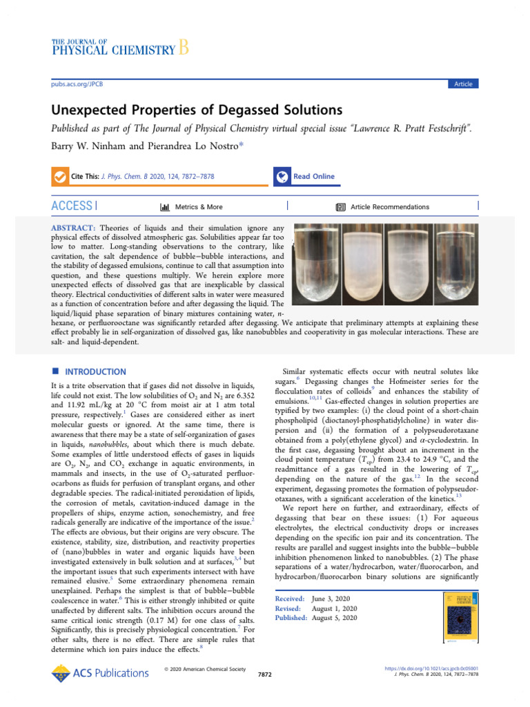 Unexpected Properties of Degassed Solutions | PDF | Salt (Chemistry ...