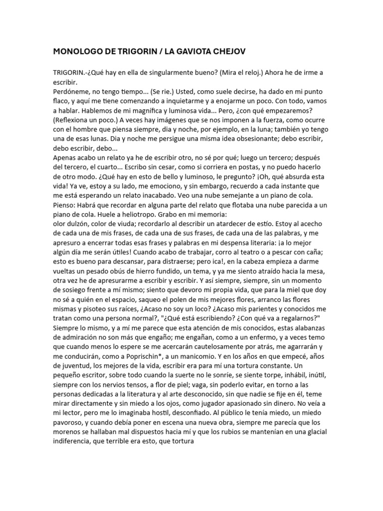 Monologo de Trigorin | PDF
