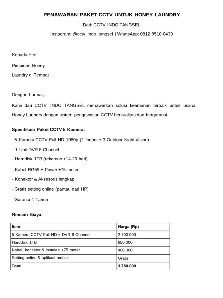 Penawaran_CCTV_Honey_Laundry_Tabel | PDF