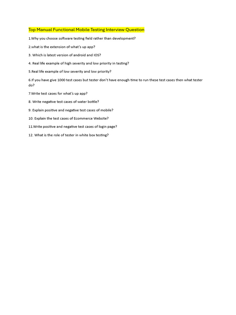 Top Manual Mobile Testing Interview Question | PDF