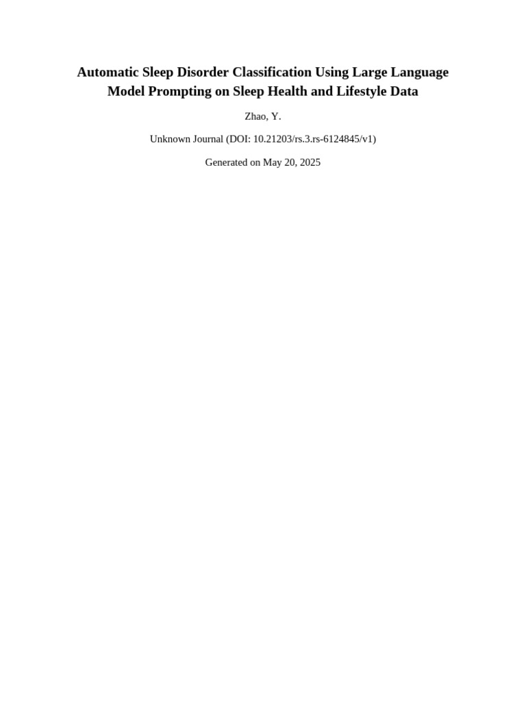 Automatic Sleep Disorder Classification Using Larg | PDF | Receiver Operating Characteristic ...