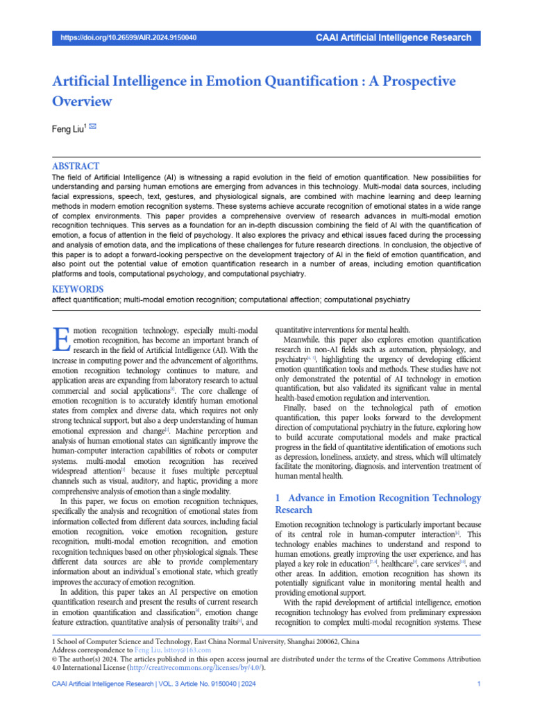 Artificial Intelligence in Emotion Quantification _ A Prospective Overview | PDF | Emotions ...
