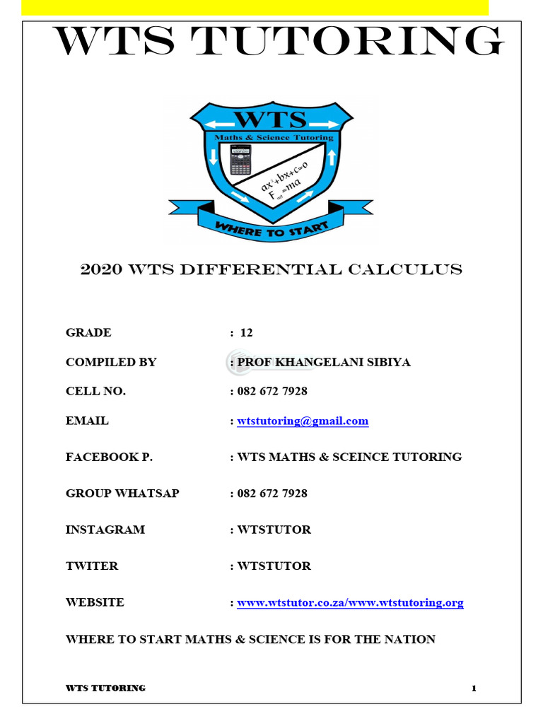 2020 WTS 12 Calculus | PDF | Tangent | Derivative