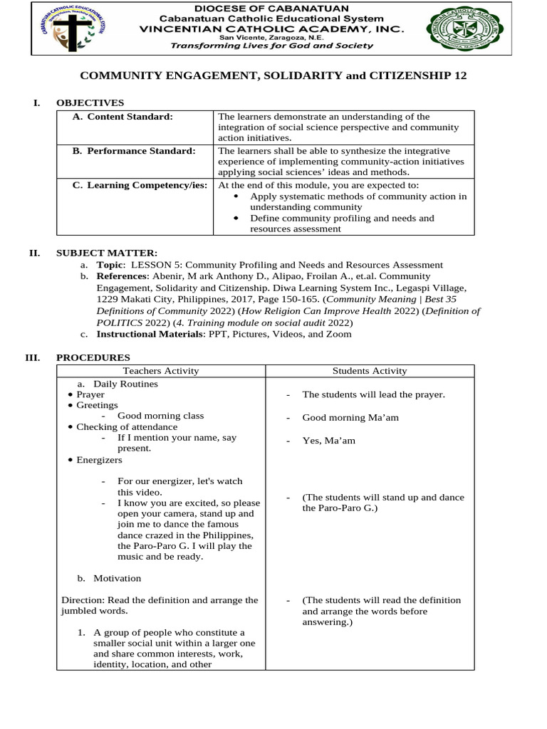 LP in COMMUNITY ENGAGEMENT | PDF | Community | Cognition