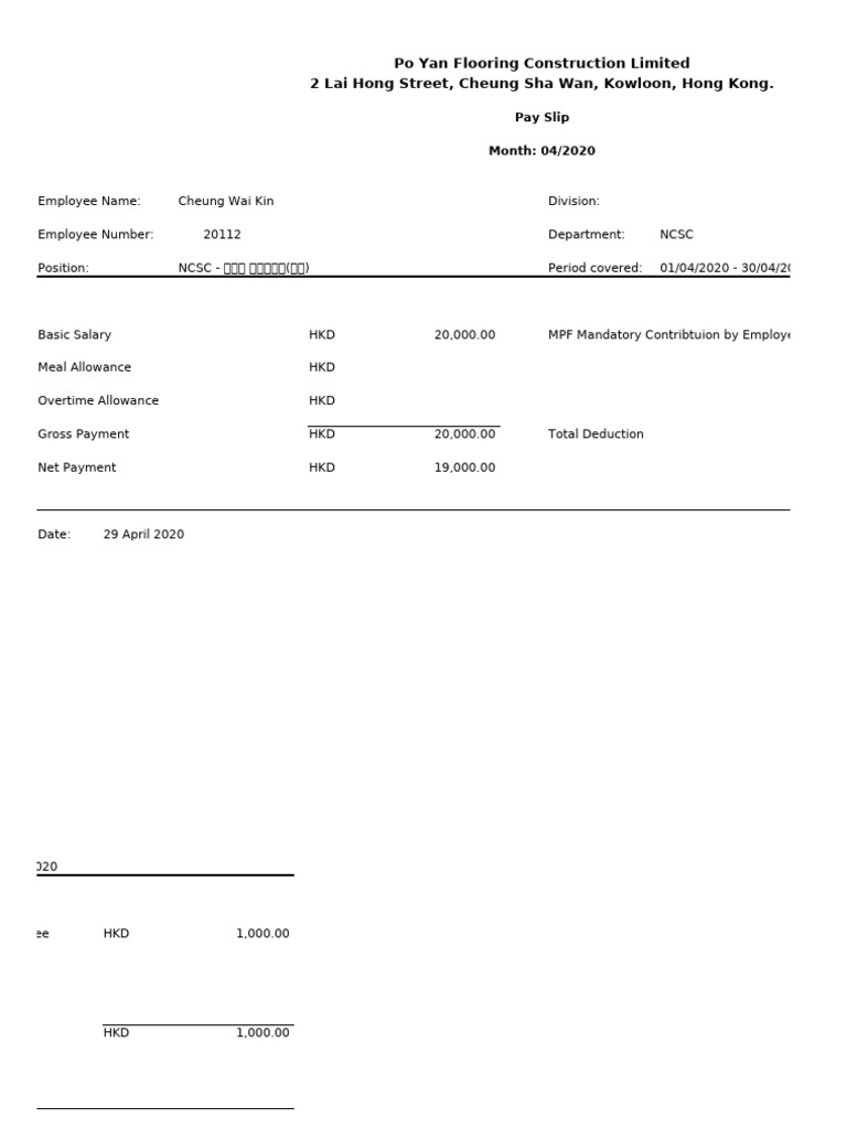 Hong Kong Payroll Slip Example | PDF | Hong Kong | Special ...