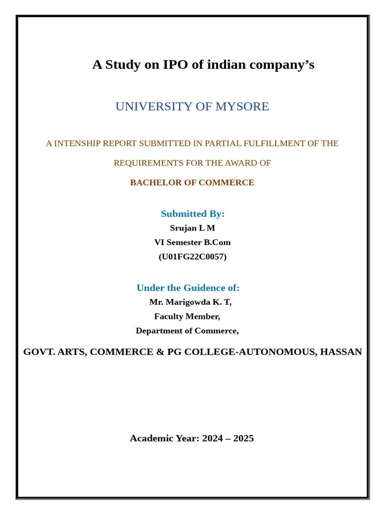 Srujan L M Internship Report | PDF | Career And Technical Education | Educational Stages