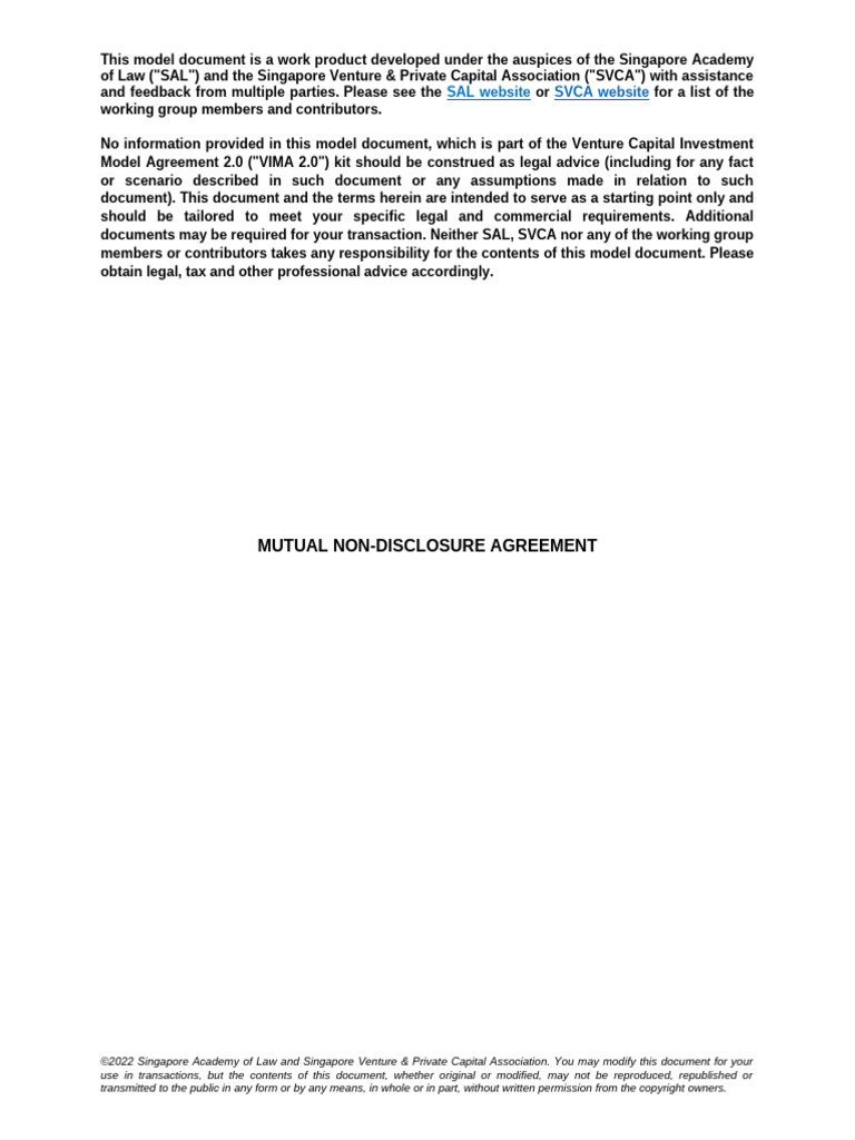 VIMA 2.0 Model Mutual NDA | PDF | Non Disclosure Agreement | Arbitration