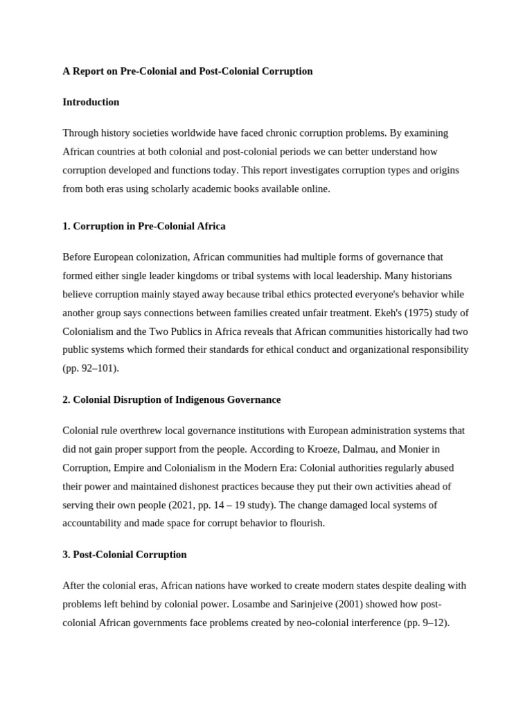 Pre and Post-Colonial Corruption | PDF | Colonialism | Postcolonialism