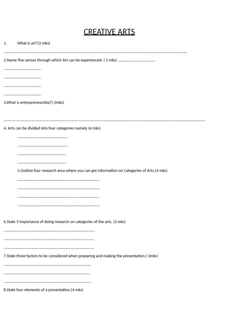 Creative Arts Test Item | PDF