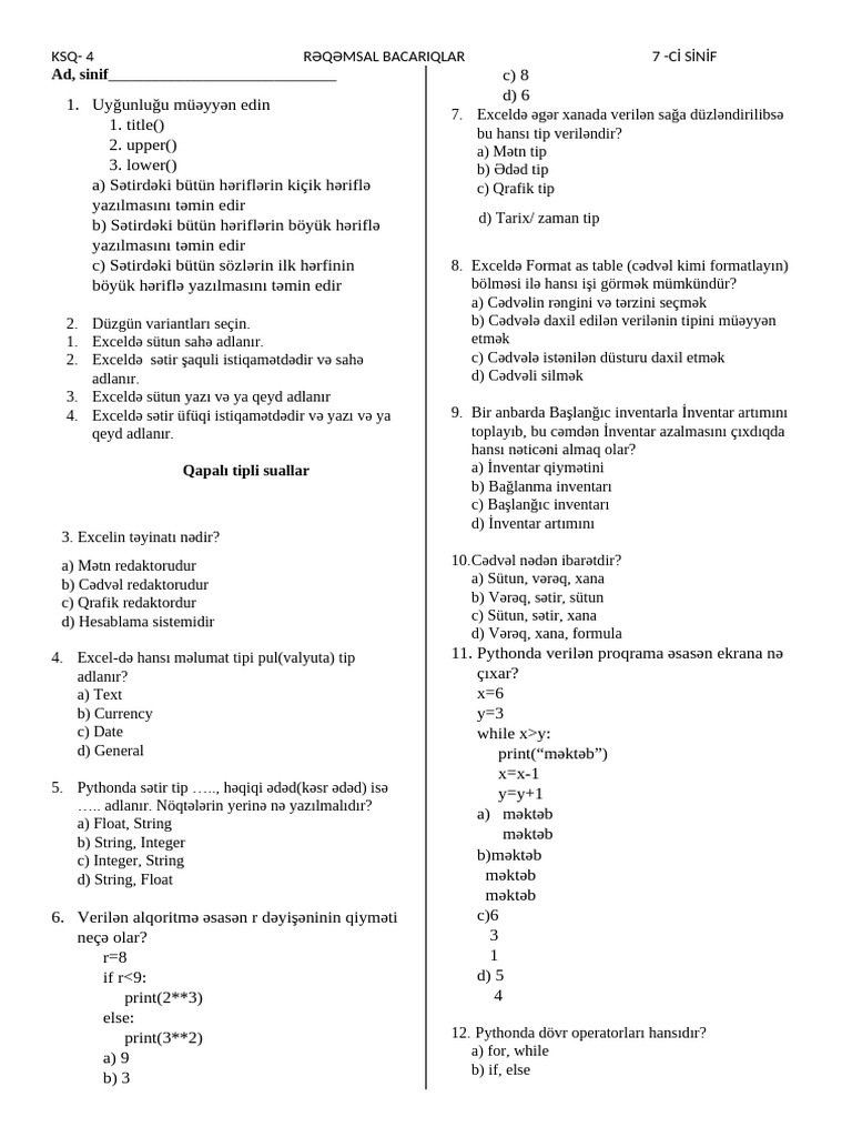 7ci SNF KSQ 4 - Yeni | PDF