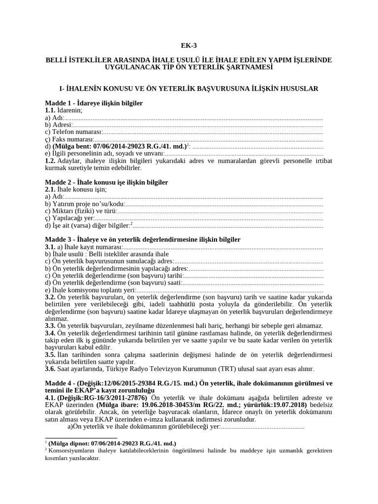 3 - Yapım Belli Istekliler Ön Yeterlik | PDF