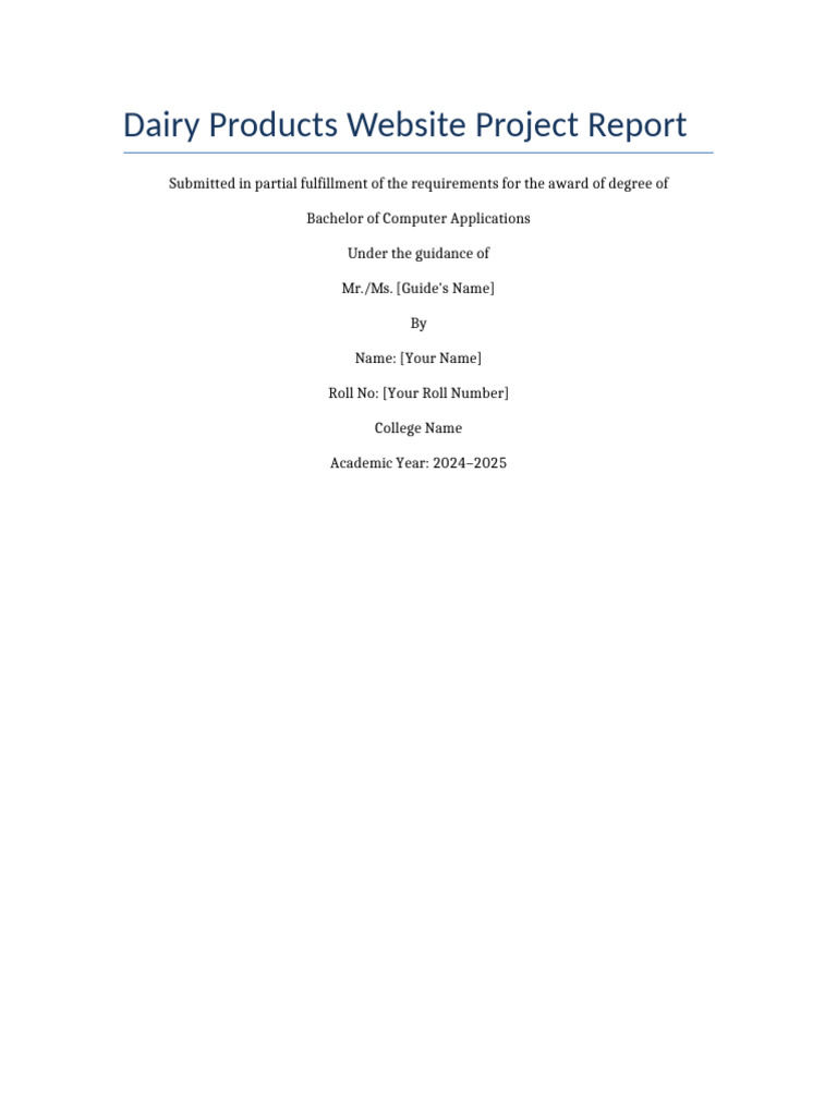 Dairy Products Website Project Report Part1 | PDF
