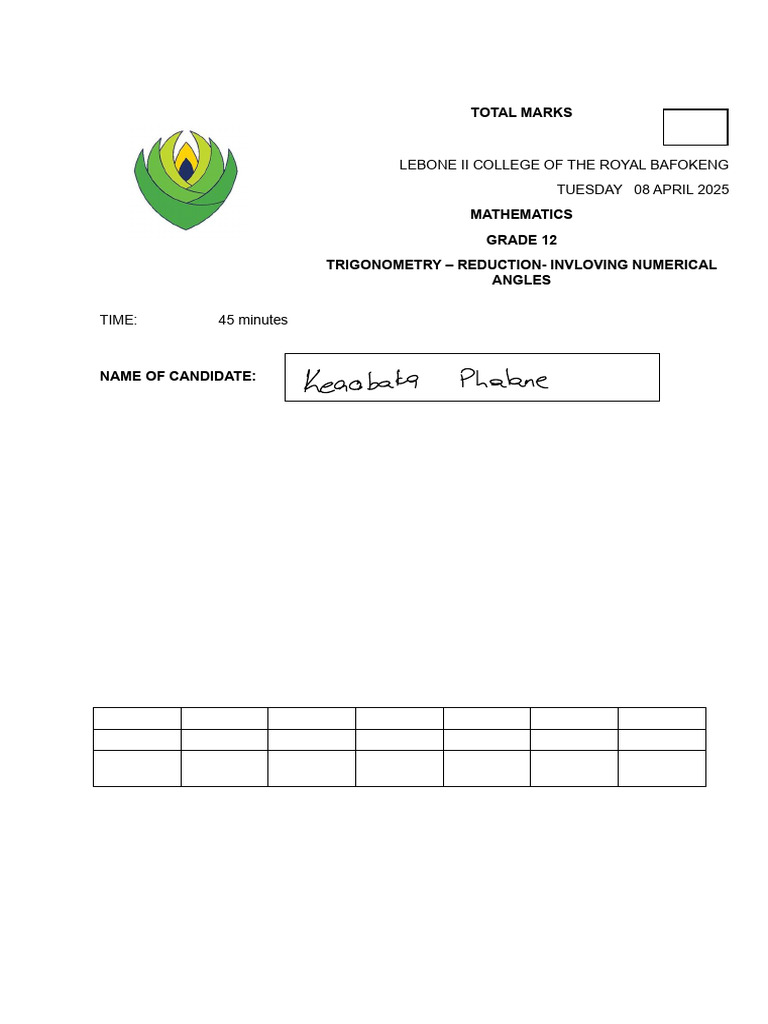 08 April 2025 Reduction Involving Numerical Angles GR 12 | PDF ...
