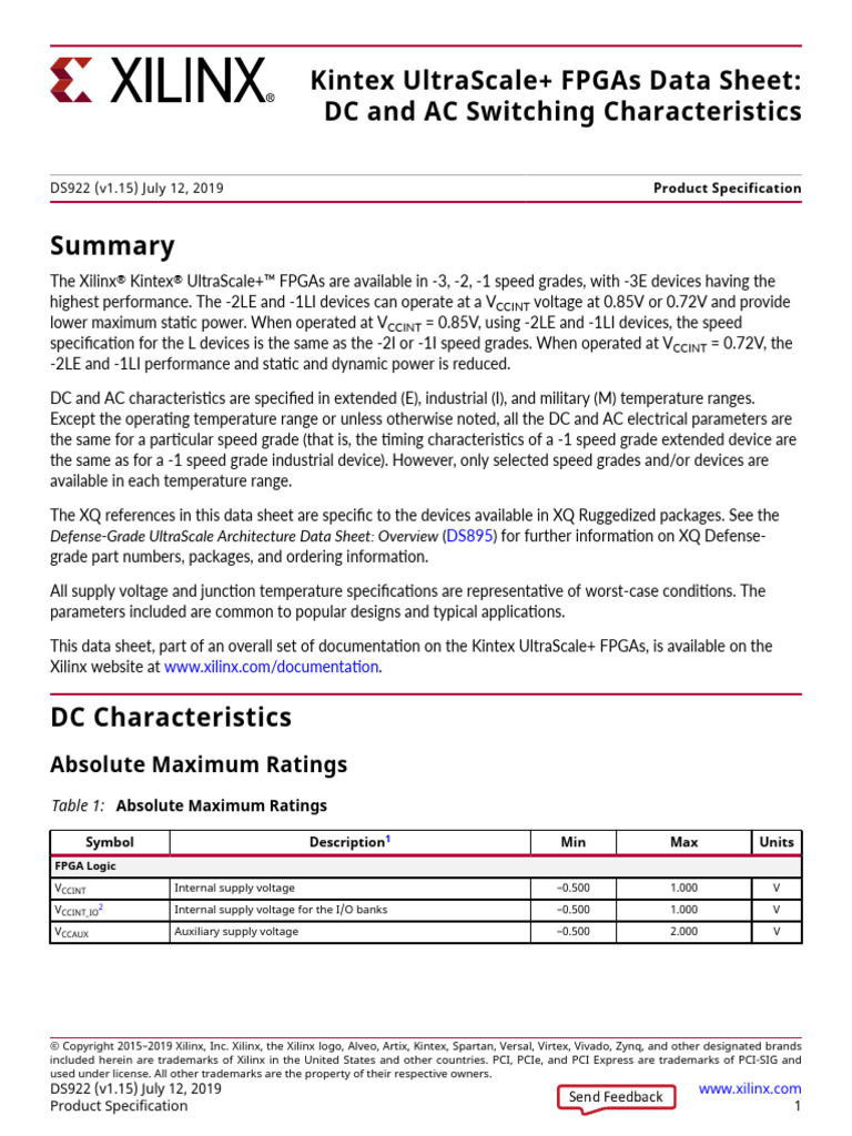 Ds922 Kintex Ultrascale Plus | PDF | Power Supply | Electromagnetism