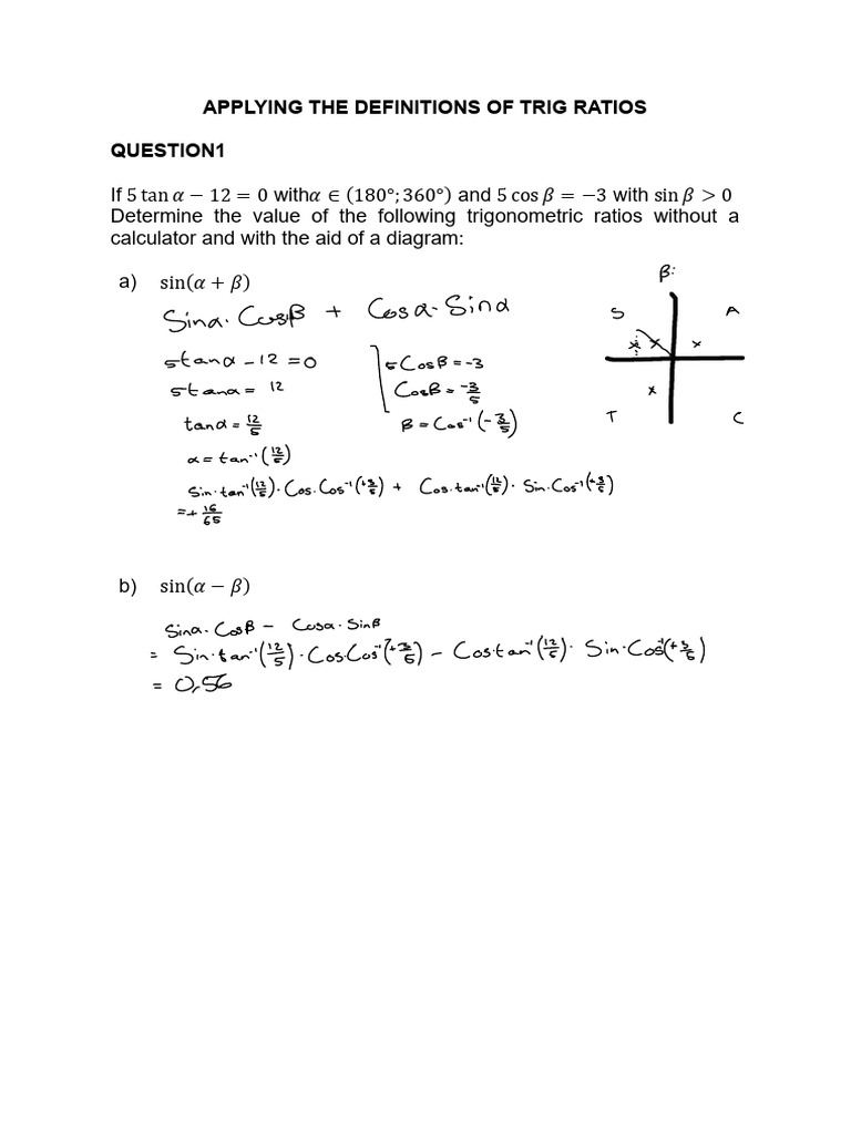 03 April 2025 Application of Definitions of Trig Ratios Grade 12 | PDF