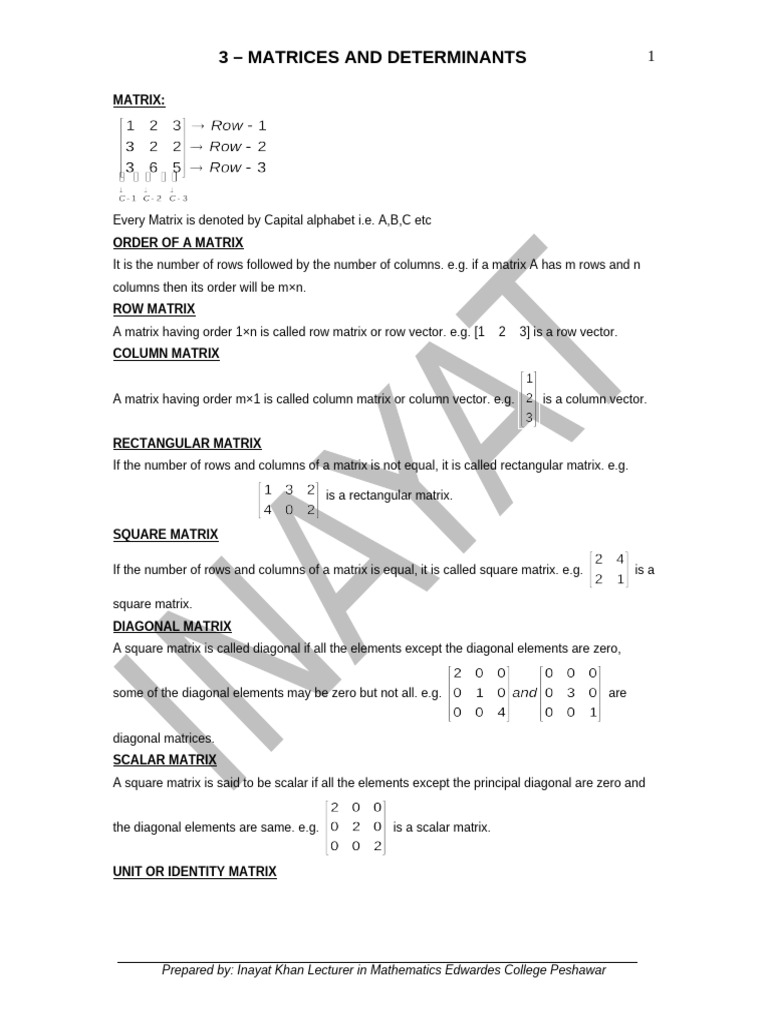 3 Review | PDF | Matrix (Mathematics) | Determinant