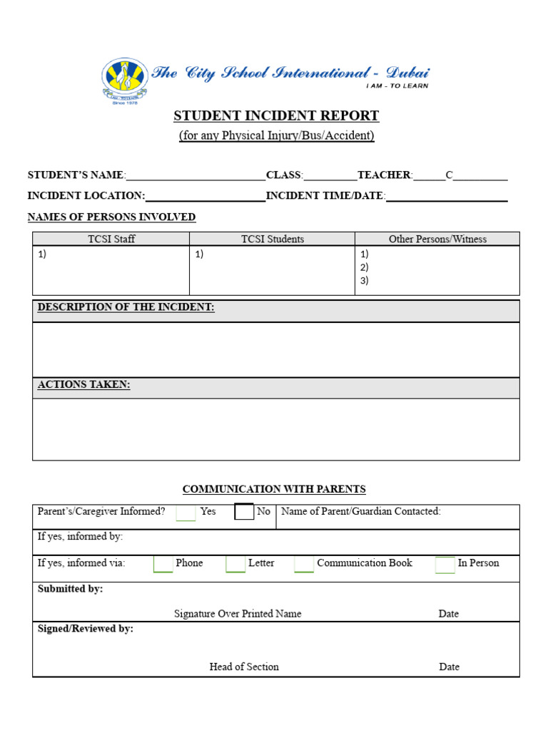 STUDENT INCIDENT REPORT Form.docx | PDF