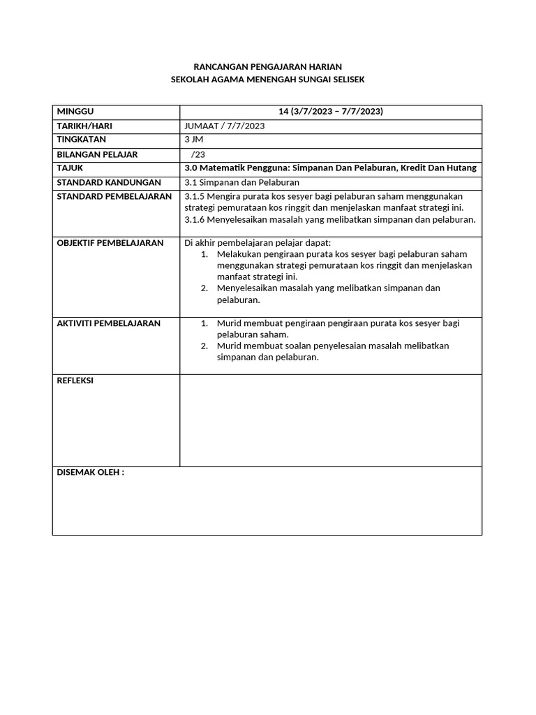 RPH 7 July 3JM | PDF