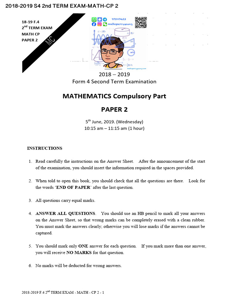 2018 2019 s4 2nd Term Exam Math CP 2 | PDF | Circle | Function ...