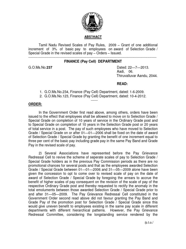 GO 237 2013 Selection Grade Special Grade 3+3 Increment | PDF | Justice ...