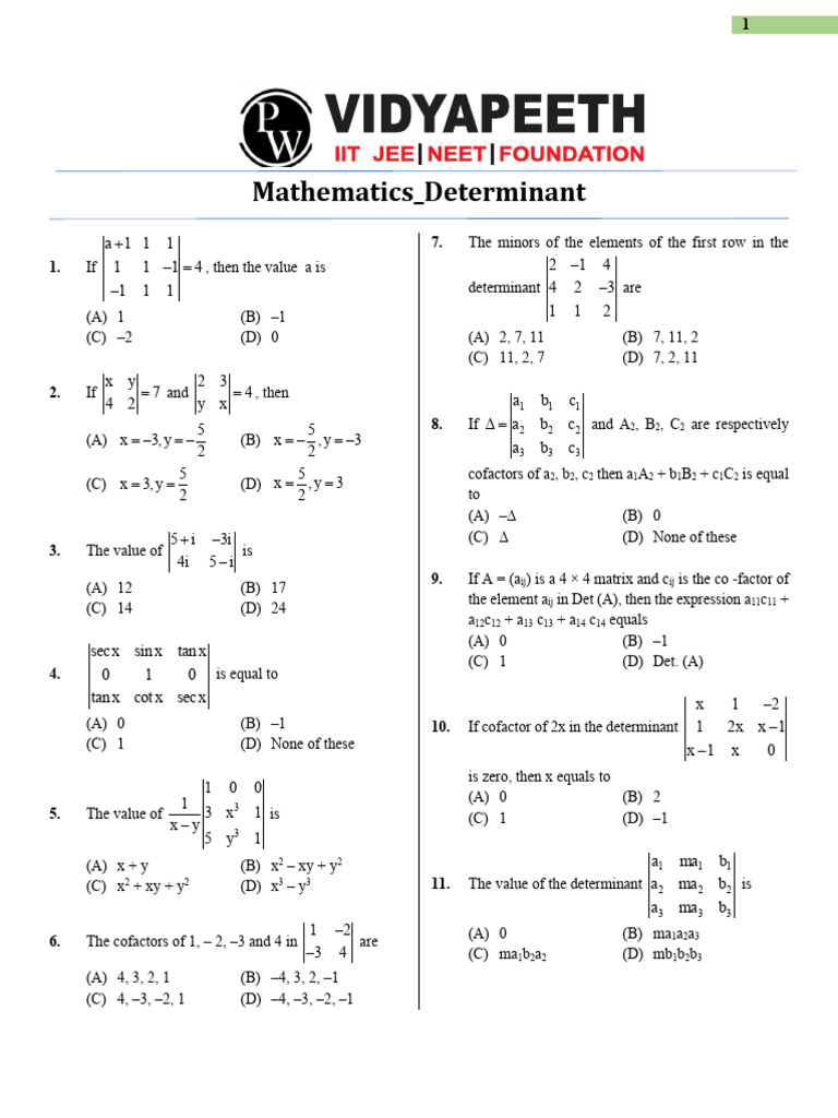 67e7f1aebb203f31ce4c6833 - ## - Assignment - Determinant - Mathematics - Amit Sir - Vikash KR ...
