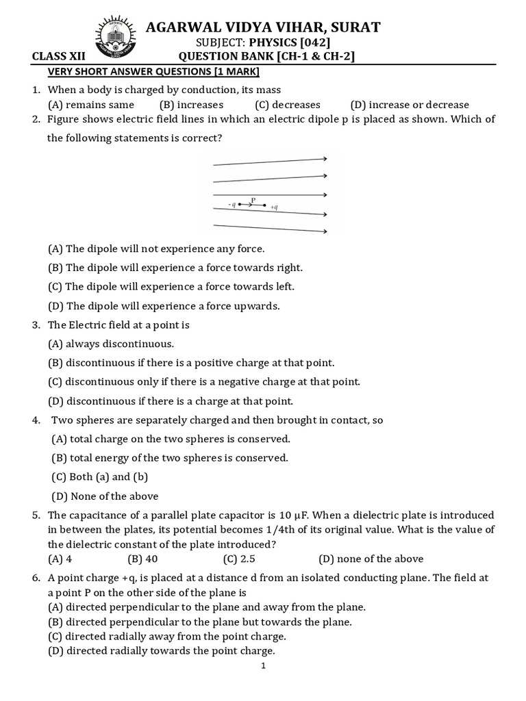 Physics Class 12 Question Bank | PDF | Capacitance | Capacitor