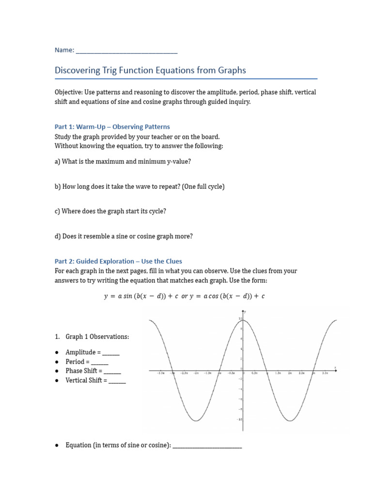 Inquiry - Trig - Graphs - Worksheet | PDF | Phase (Waves) | Amplitude