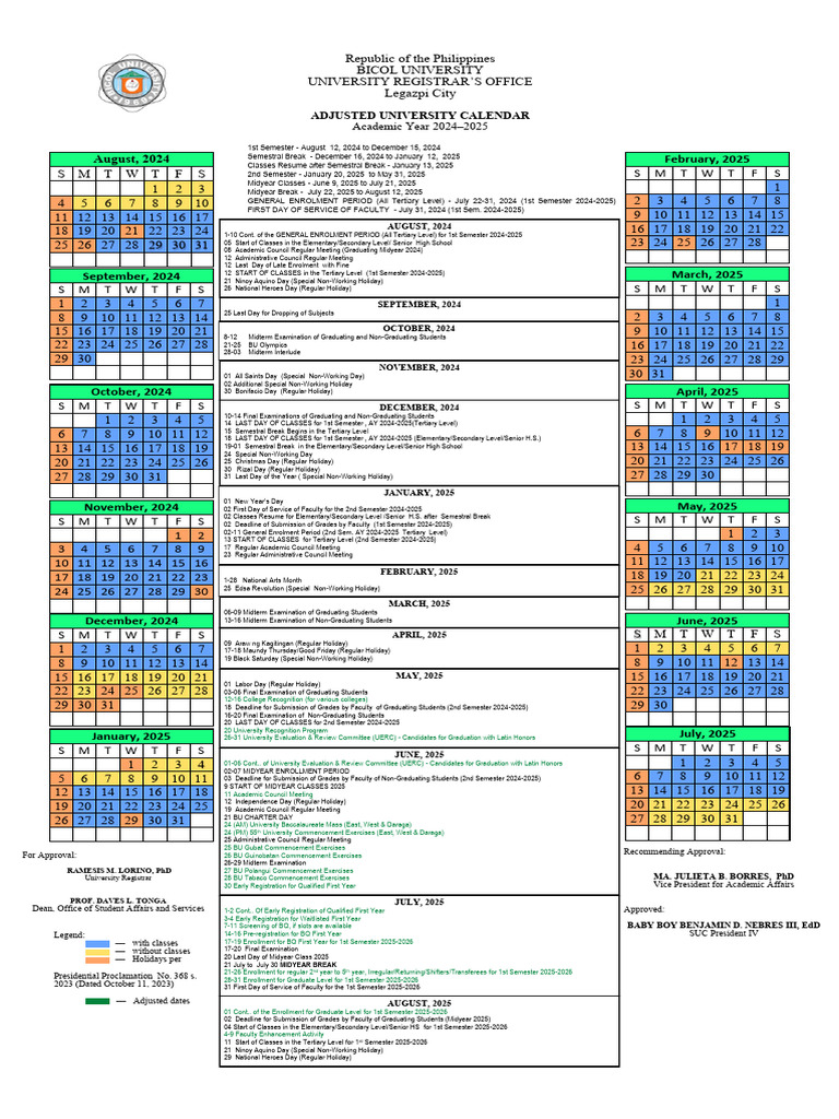 Bicol University Academic Calendar 2025-26 | PDF | Academic Term ...