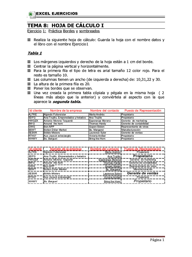 Enunciados Ejercicios Excel Primera Parte | PDF