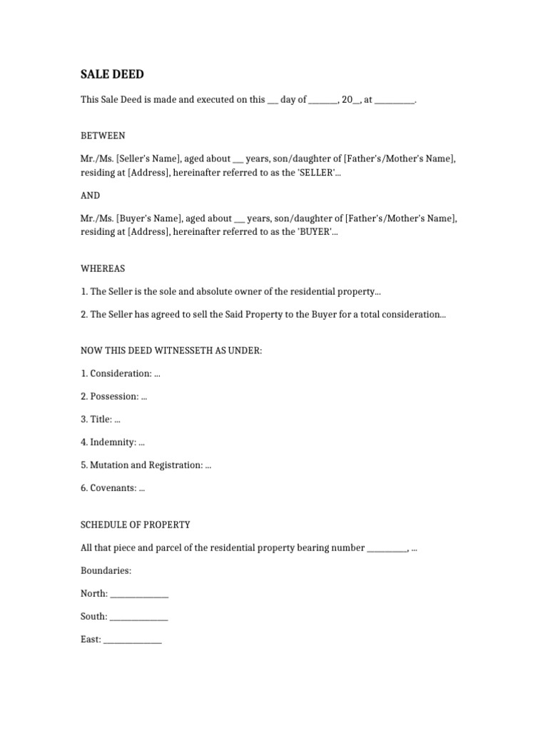 Sale Deed Template for Property Transfer | PDF