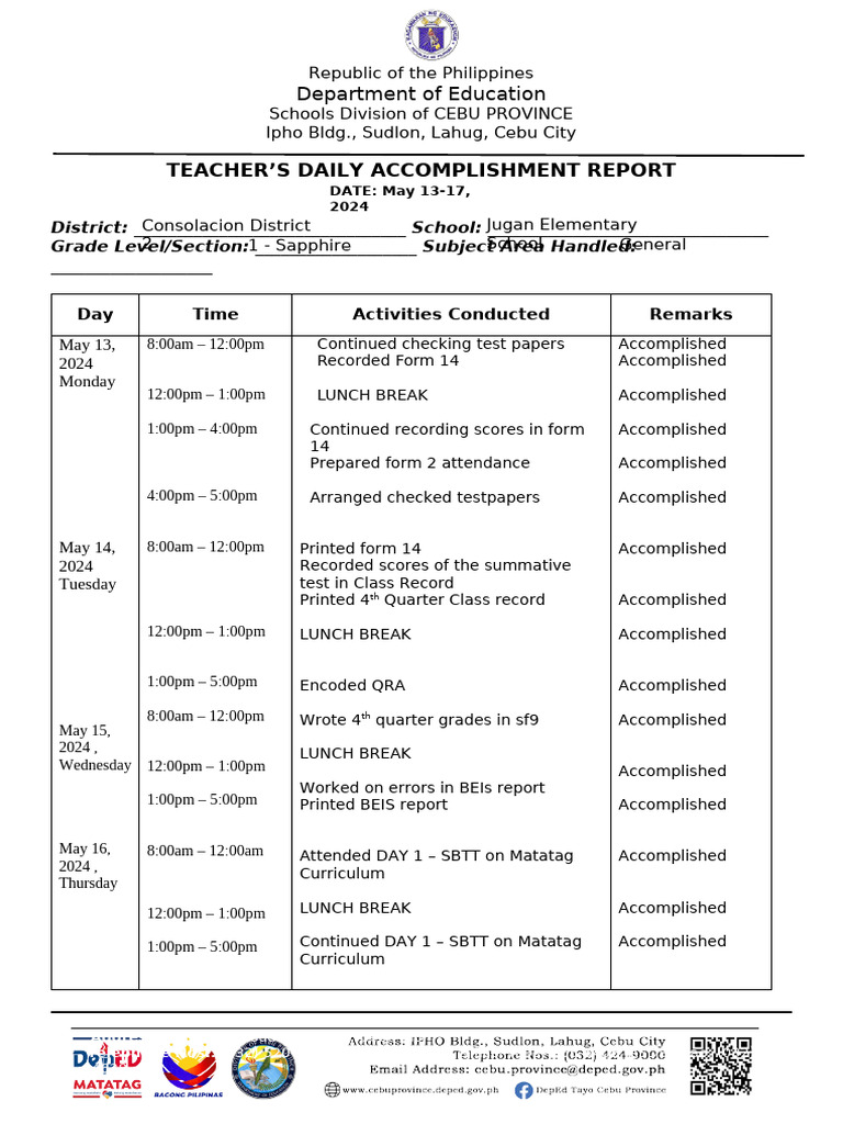 Teacher Daily Accomplishment Report | PDF