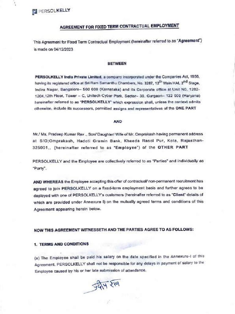 Agreement Latter - Compressed | PDF