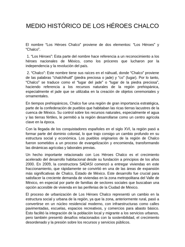 Medio Histórico de Los Héroes Chalco | PDF | México | Economias