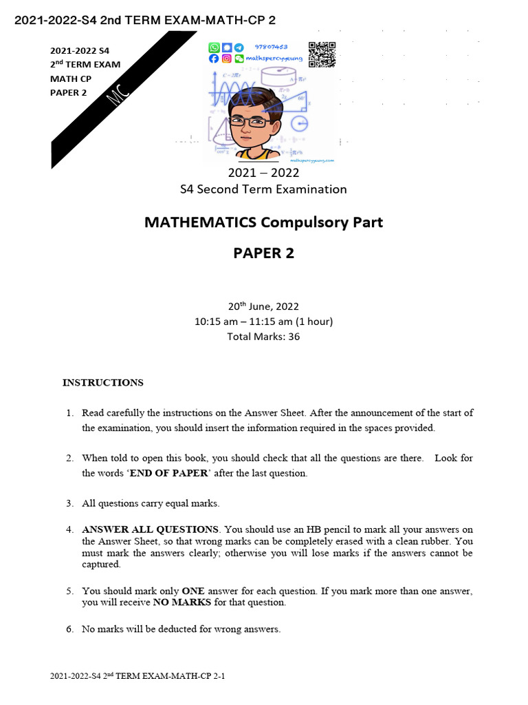 2021 2022 s4 2nd Term Exam Math CP 2 | PDF | Mathematics