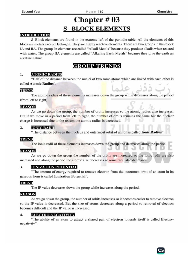 S Block Elements Notes By Nasim Zulfiqar | PDF