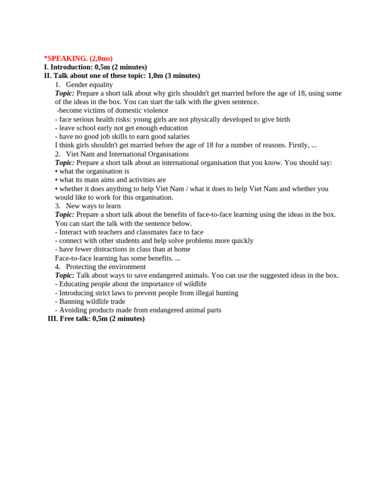 Speaking Test - hk2-k10 | PDF