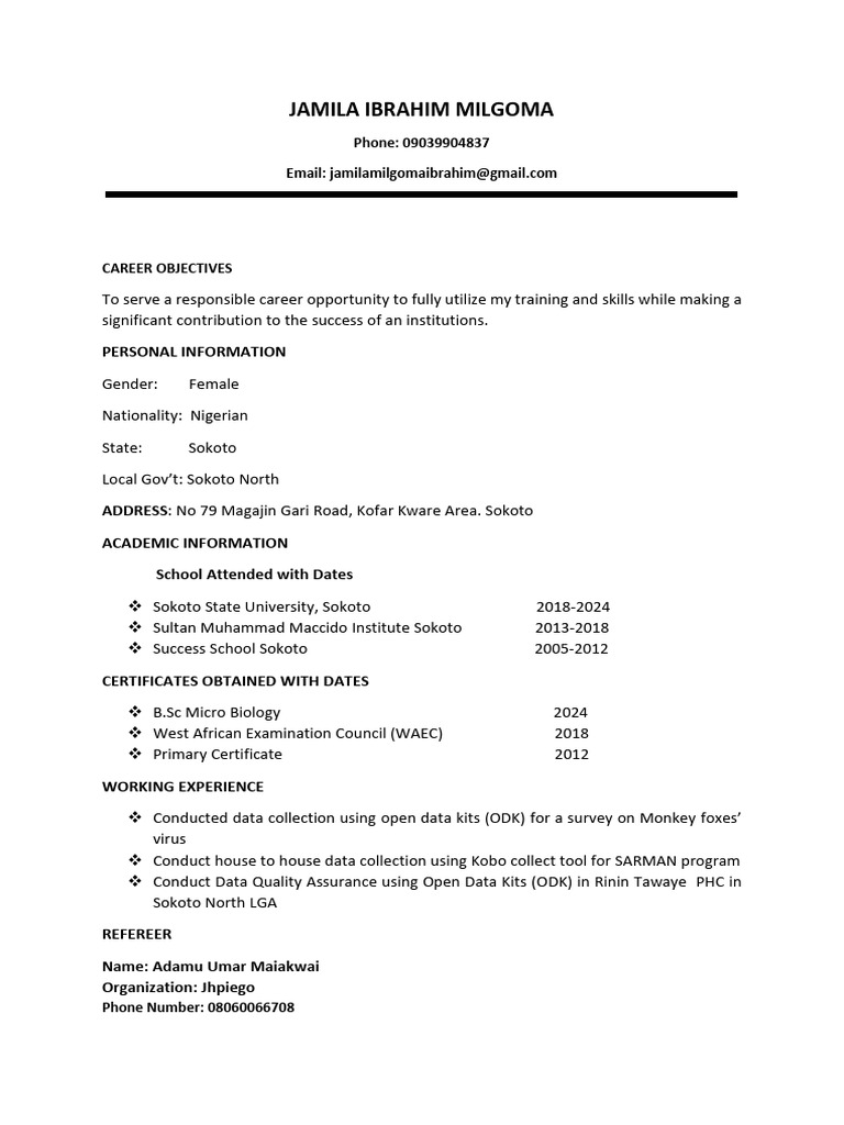 Jamila Ibrahim Milgoma CV | PDF