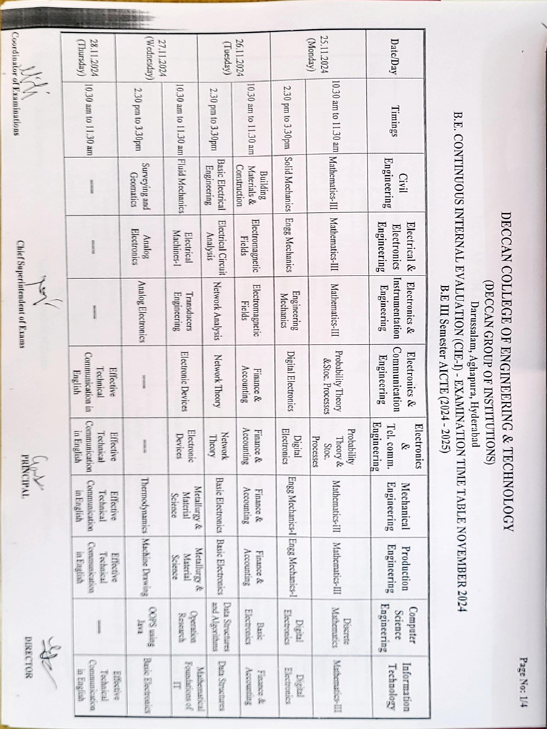 3rd Sem CIE I Time Table | PDF
