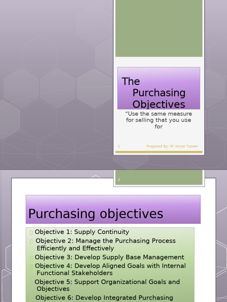Purchasing Objectives | PDF | Supply Chain | Business