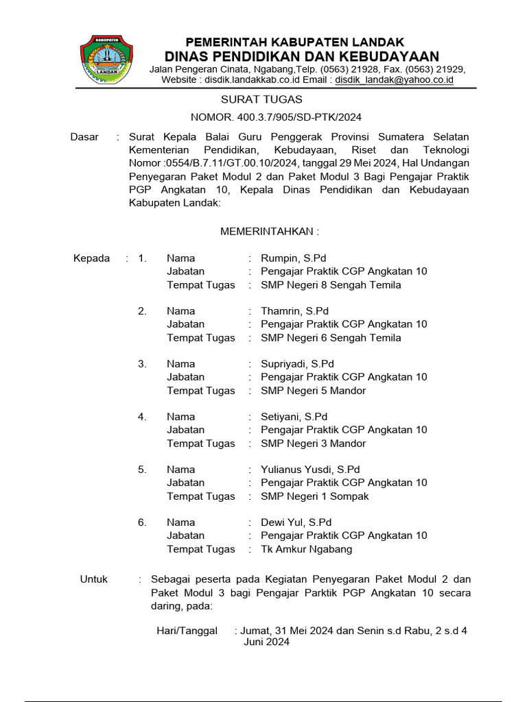 2024060502245120240605015747surat Tugas Pengajar Praktik CGP Angkatan 10 | PDF