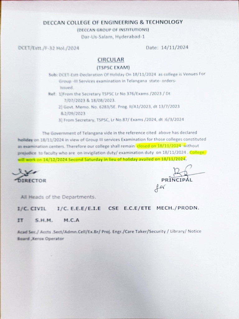 Holiday On 18th November | PDF