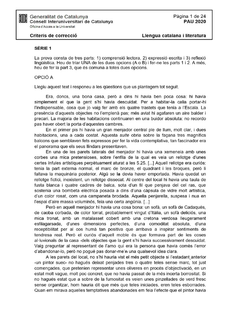 Examen de Llengua Catalana Juny 2020 __ Solucions | PDF