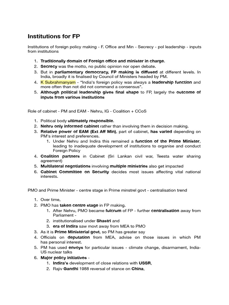 Instititions of Foreign Policy | PDF | Cabinet (Government ...