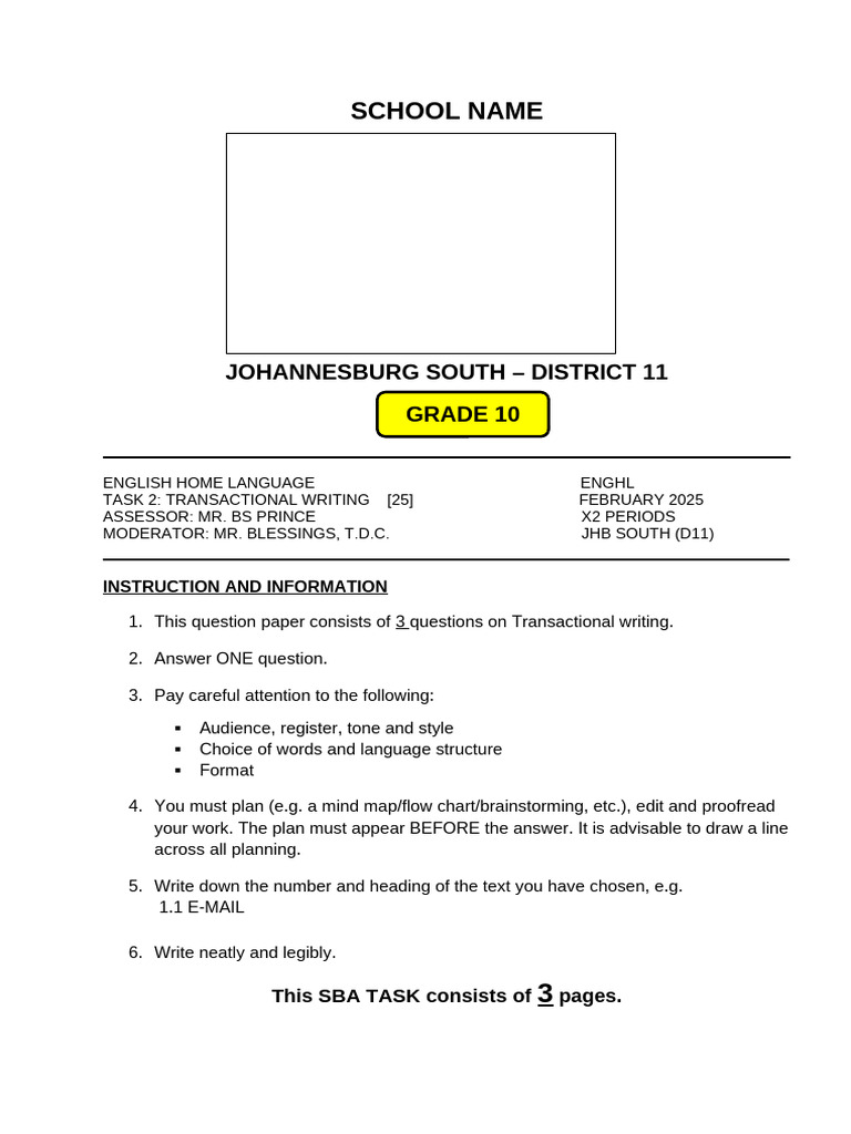 GR. 10 TASK 2 TRANSACTIONAL WRITNG - 2025 | PDF | Human Communication