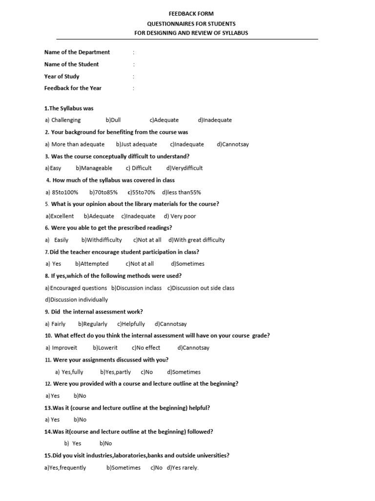 Student Feedback Form | PDF