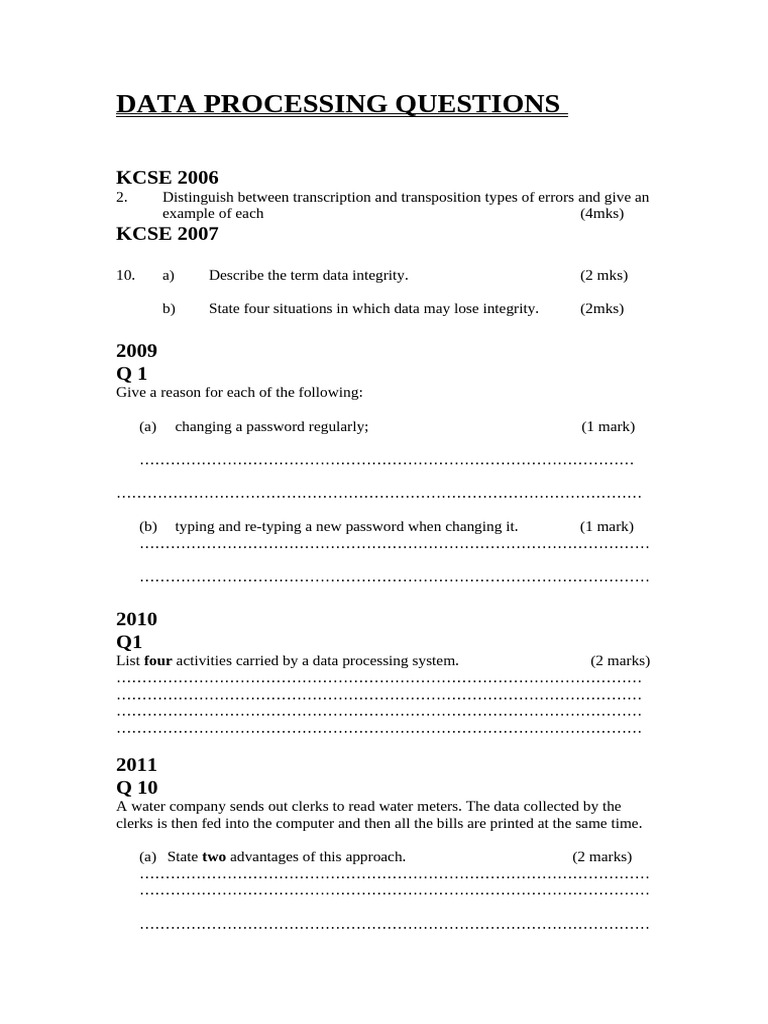 DATA PROCESSING QUESTIONS (All) | PDF | Computer File | Computer Science
