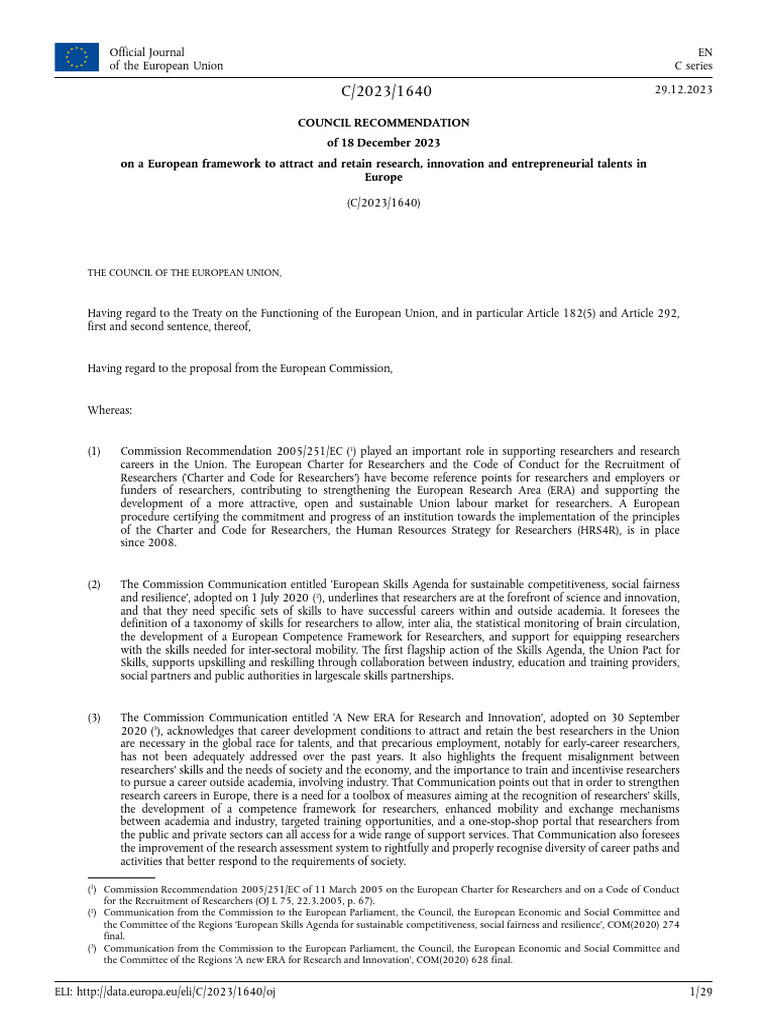 European Framework for Research Talent | PDF | European Union | Innovation