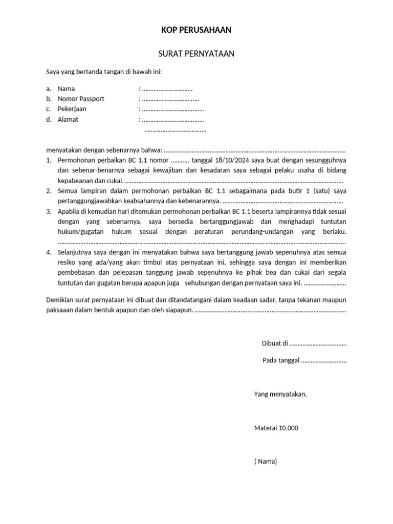 Surat Pernyataan Perbaikan Data | PDF