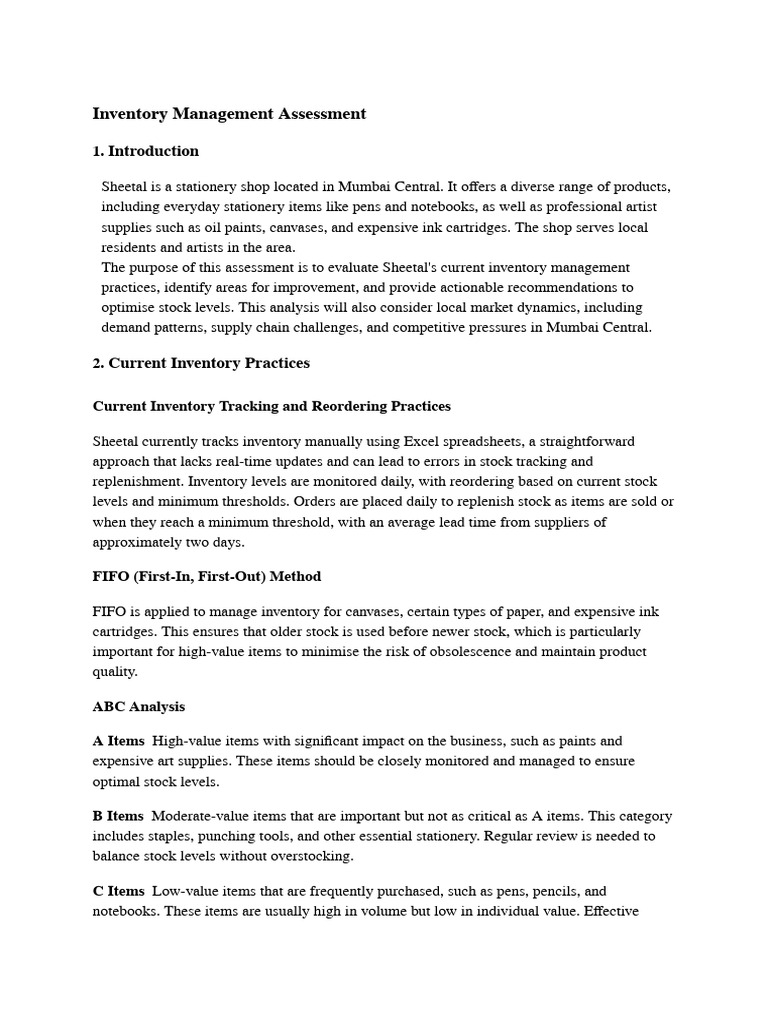 Invetory management assesment | PDF | Inventory | Pricing